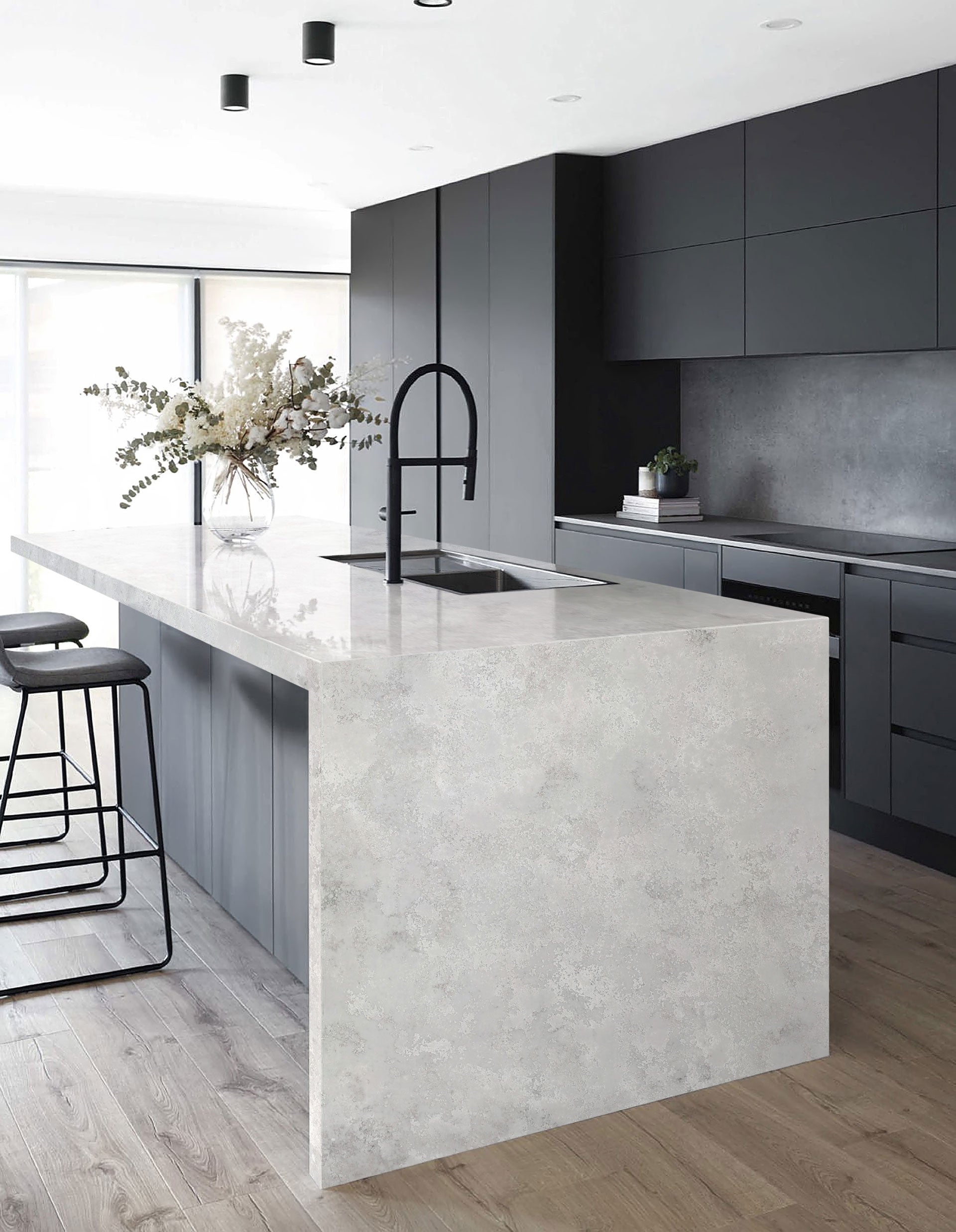 Luna Grey Leather Quartz Worktop – YS Tiles & Bathroom | Harrow